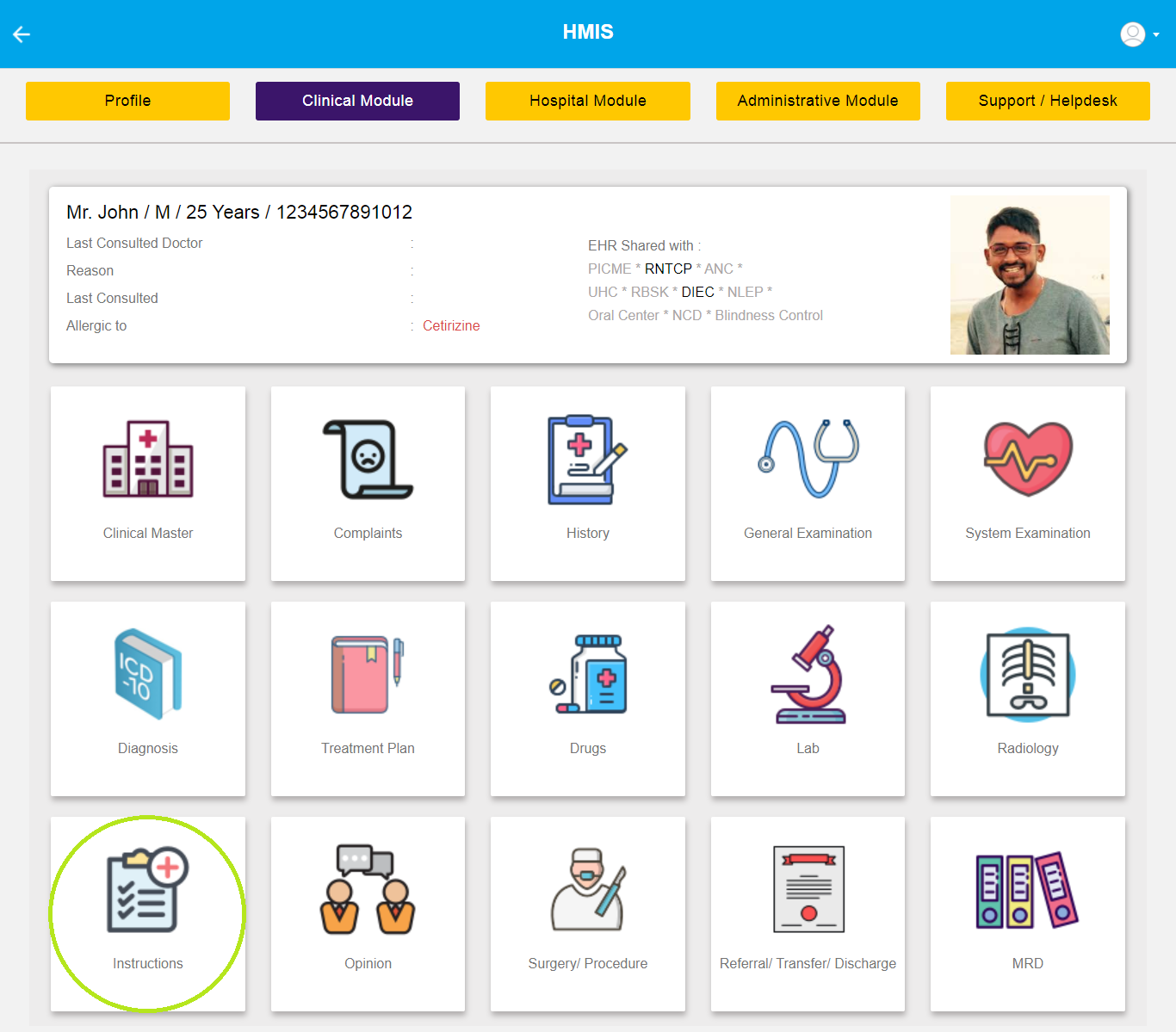 “Instructions” Module of HMS | iHealthTN