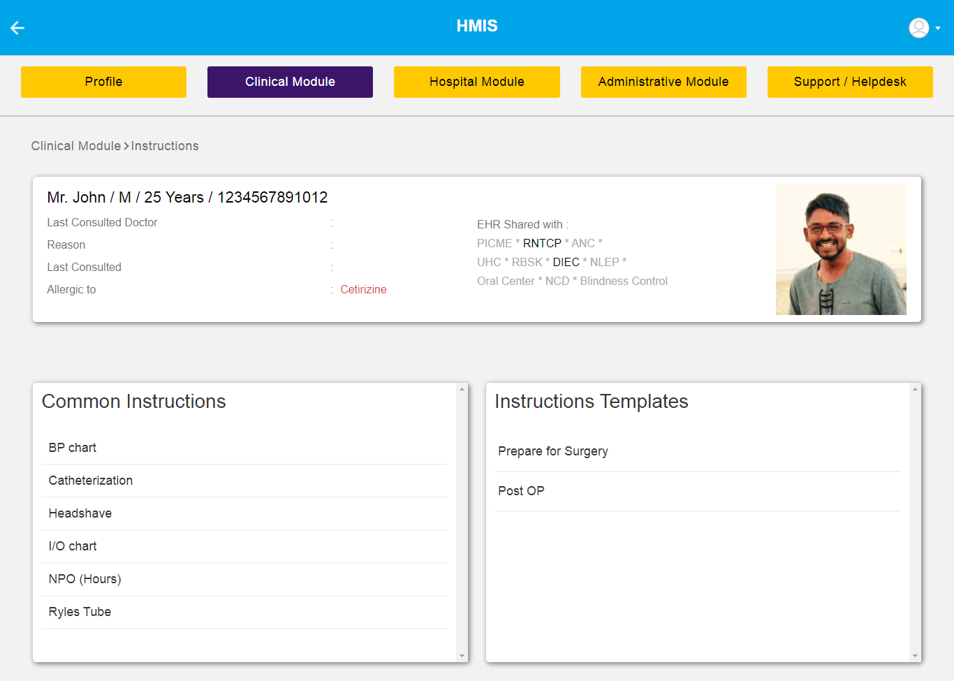 “Instructions” Module of HMS | iHealthTN